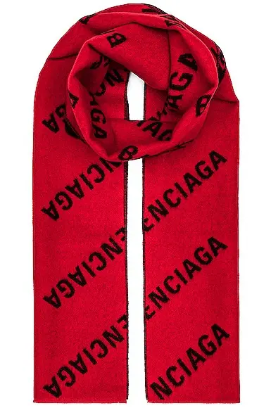 Balenciaga Over Logo Scarf In Red In Red & Black - 40% Off